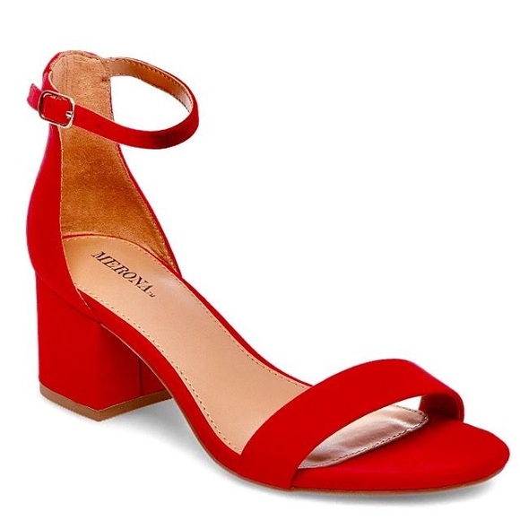 Merona | Shoes | Merona Red Suede Block Heels Sandals | Poshmark